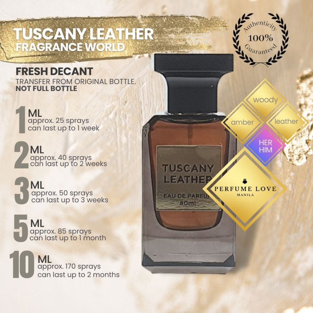 PERFUME DECANT Tuscany Leather Fragrance World amber, woody leather ...