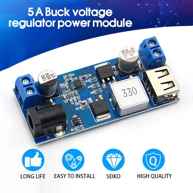 DC-DC 24V/12V to 5V 5A Step-down Buck Converter LM2596S adjustable USB step-down charging module ...