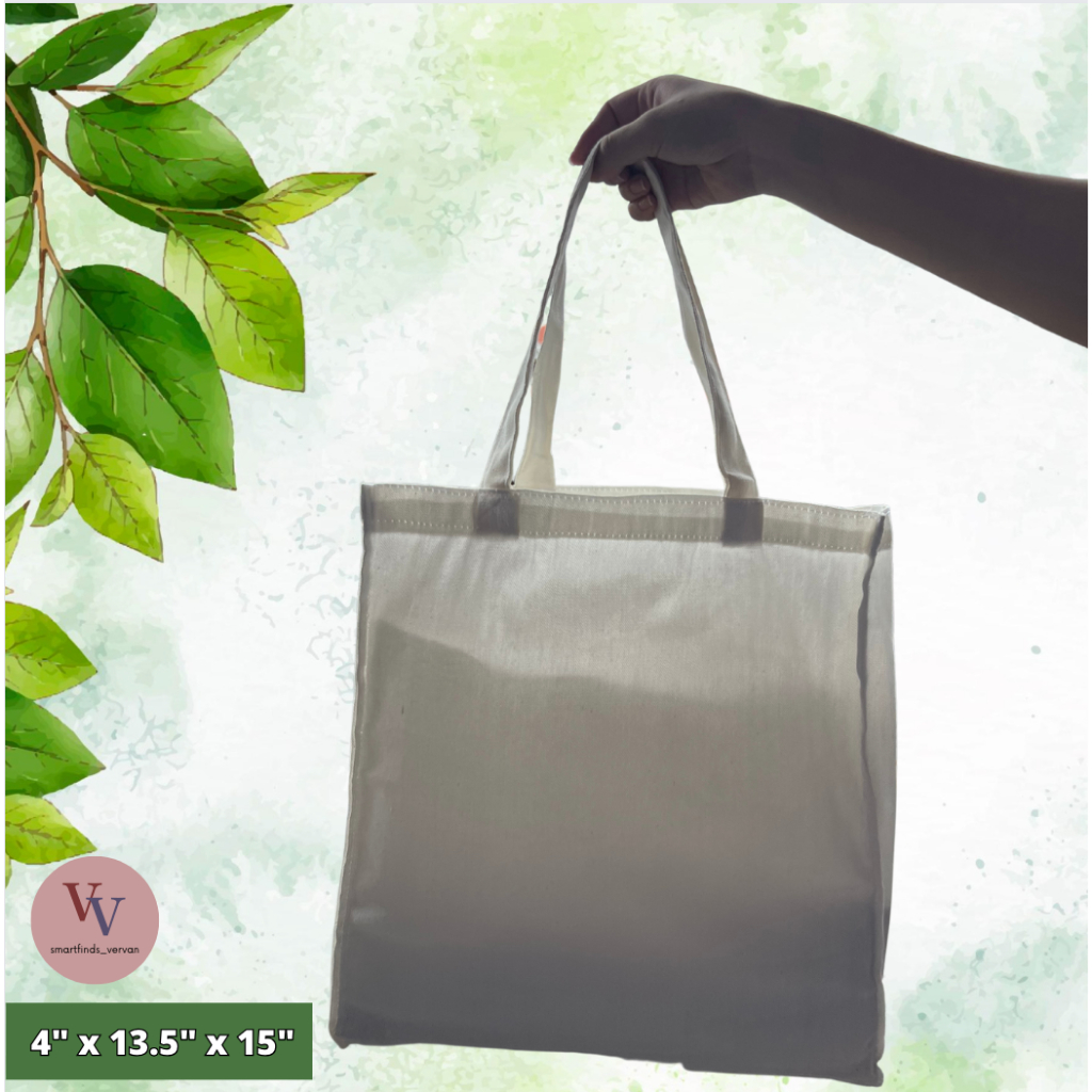 White Canvas Tote Bag/ Katcha Bag (4"x13.5"x15") | Shopee Philippines