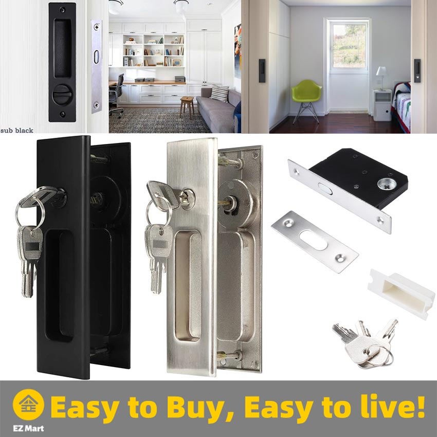 Sliding Door Lock With Flush Recessed Handle Invisible Barn Wood Door ...