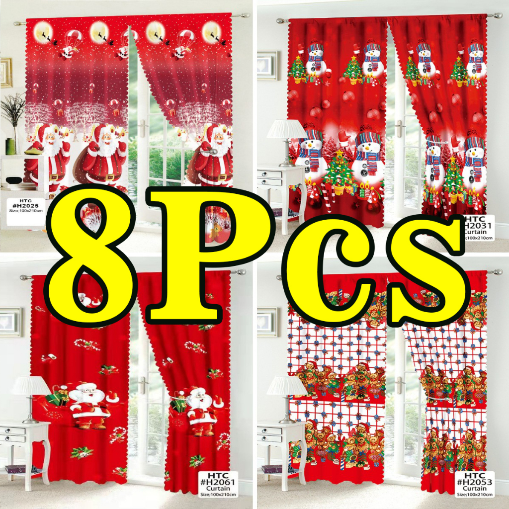 8Pcs Red Christmas Curtains 5D Curtains Sales Home Decor Curtain Room ...