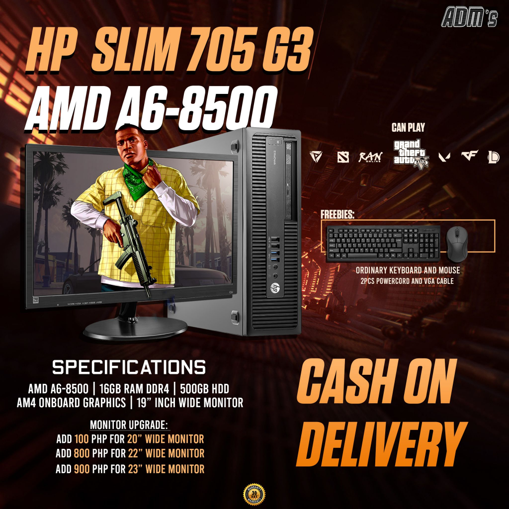 HP SLIM 705 G3 AMD A6 -8500 Computer Set | Adms | Shopee Philippines