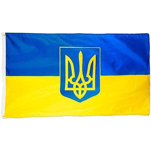 Ukrainian Flag with Tryzub (Trident) Emblem (150cm x 90cm) | Shopee ...