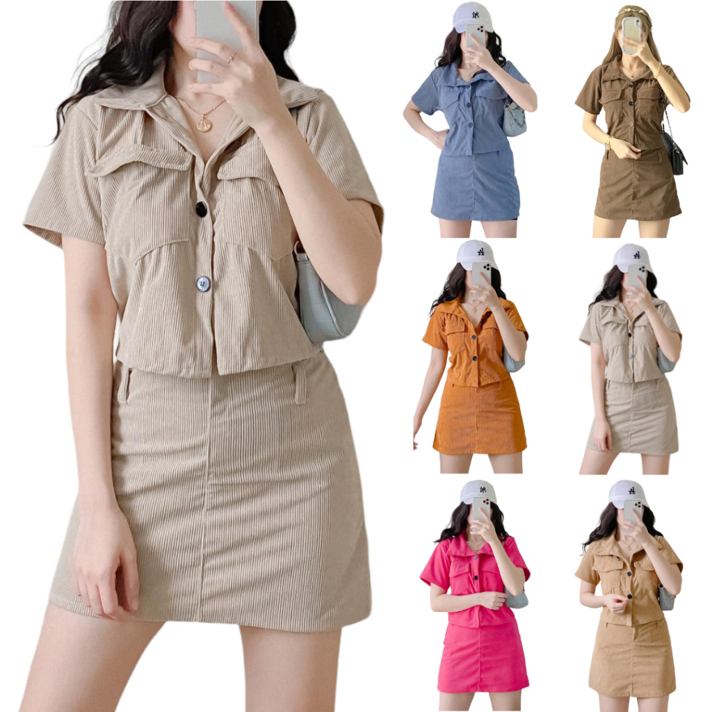 GC Corduroy Polo and Skirt Terno for Women | Collared Cordoroy Top and ...