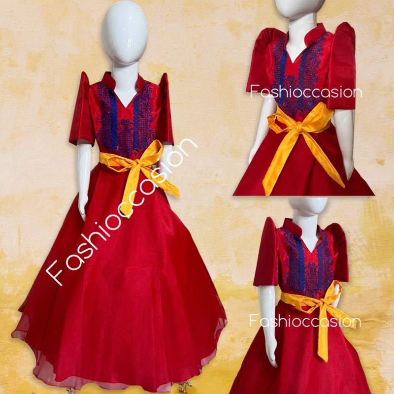 Modern Filipiniana A-LINE RED with Embroidery for Kids -FREE PETTICOAT ...