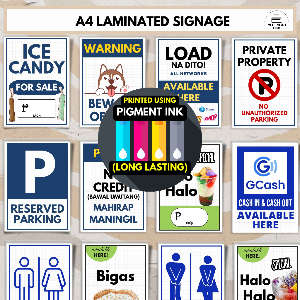 LAMINATED SIGNAGES / WALL SIGNAGES / SARI SARI STORE SIGNAGES (A4 SIZE ...