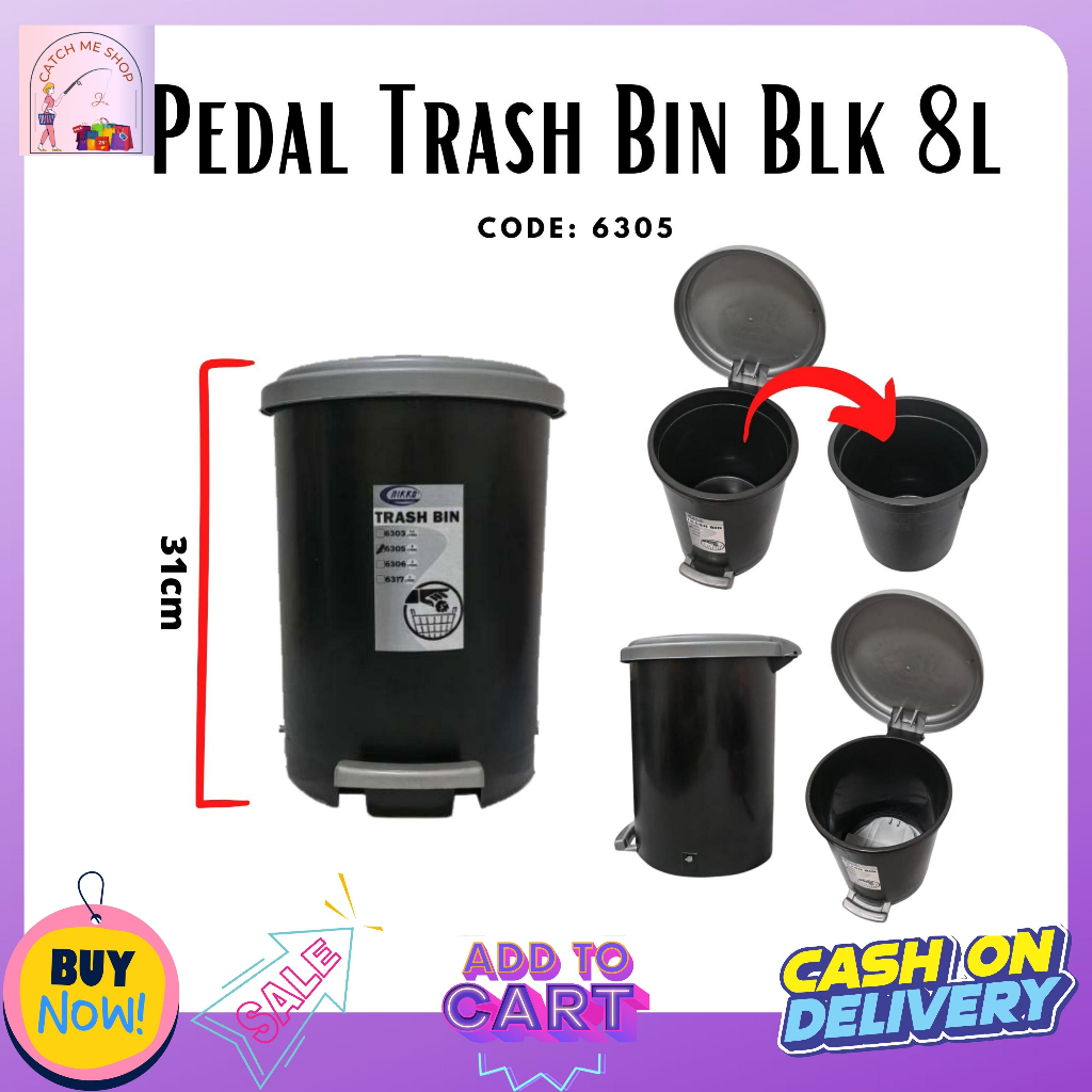 [ ON HAND ] Pedal Trash Bin Black 8L / Trash Bin #Trashcan #basurahan ...
