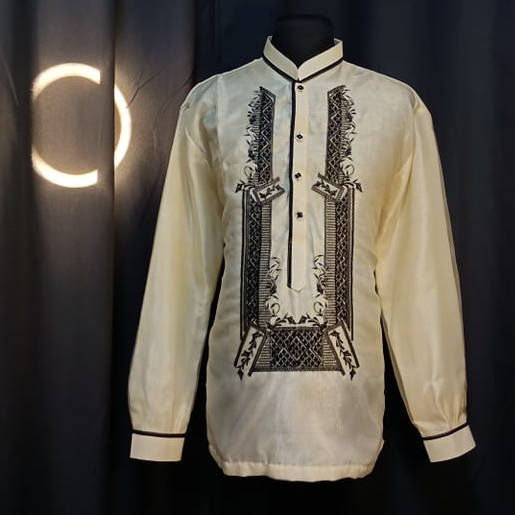 MODERN BARONG FOR MEN BLACK EMBROIDERY HALF OPEN CHINESE COLLAR ...