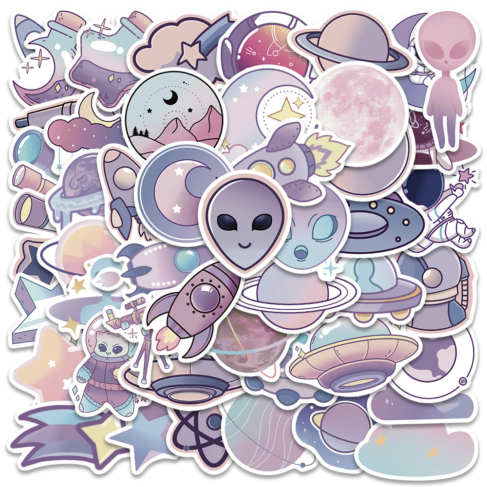 xs716-50 pcs purple cartoon planet alien graffiti waterproof sticker ...