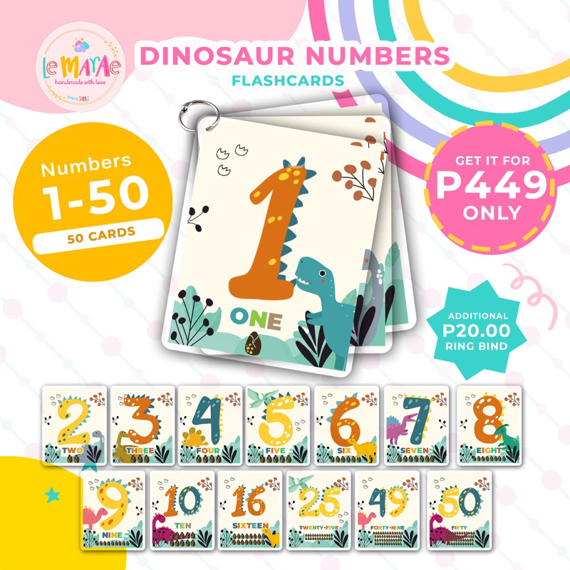 DINOSAUR NUMBERS 1-50 Laminated Educational Flashcards Numbers | Shopee ...
