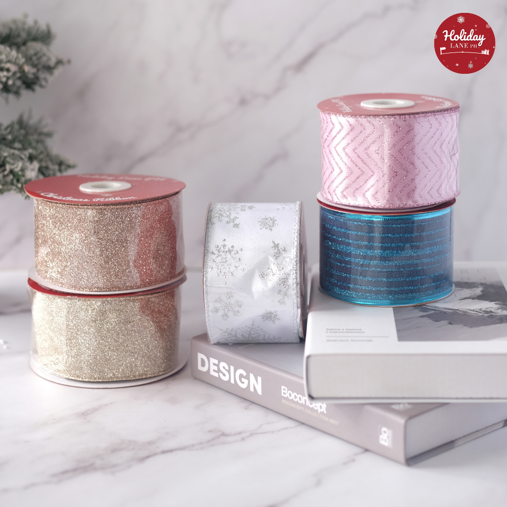 Christmas Ribbon Wired 10 Yards White Rose Gold Blue Champagne Gold ...