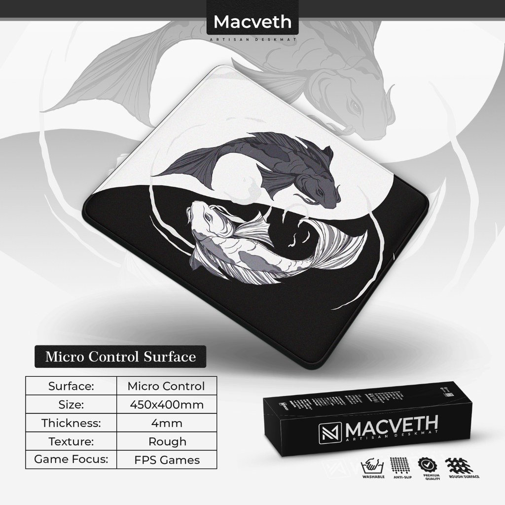 Macveth Artisan Deskmat | Koi Shiro | 450x400x4mm MicroControl l Gaming ...