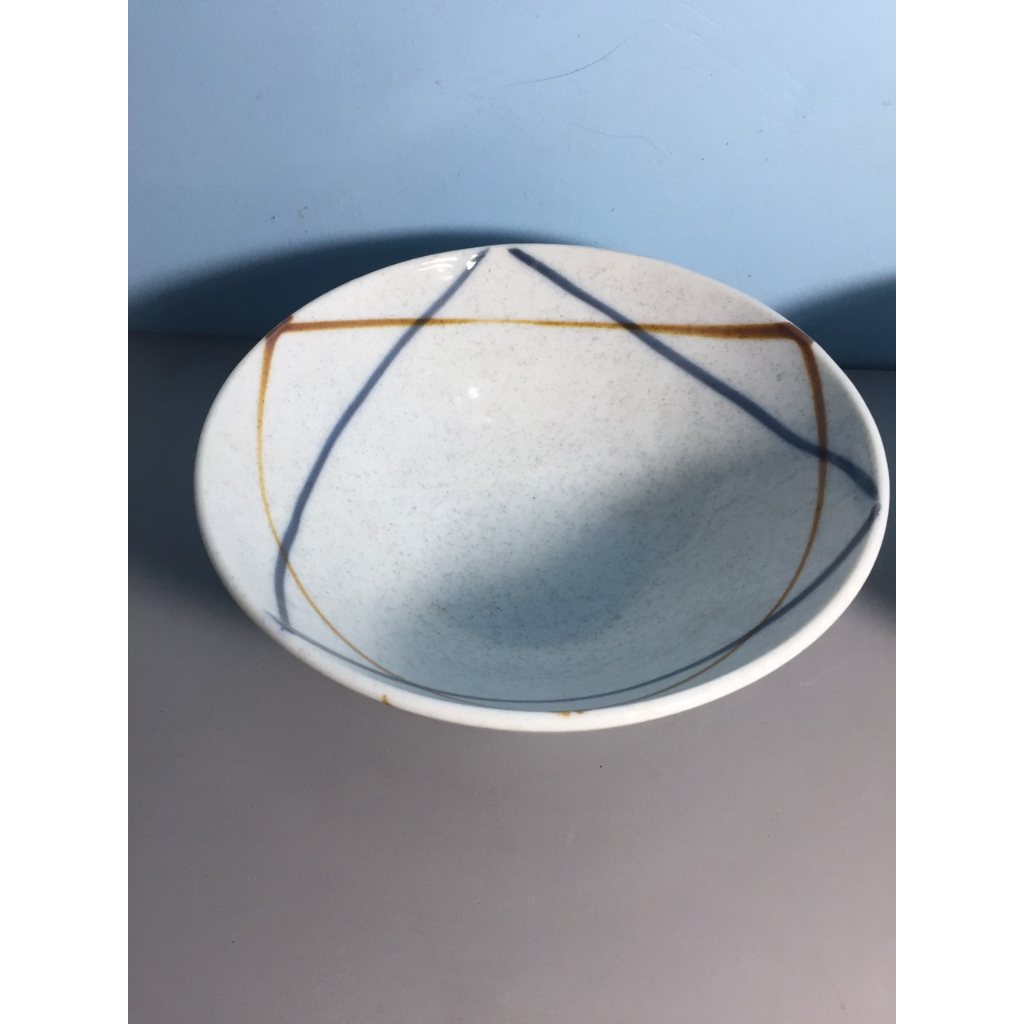 White Bowl Ceramic or Pottery with Brown and Blue Lines | Shopee ...
