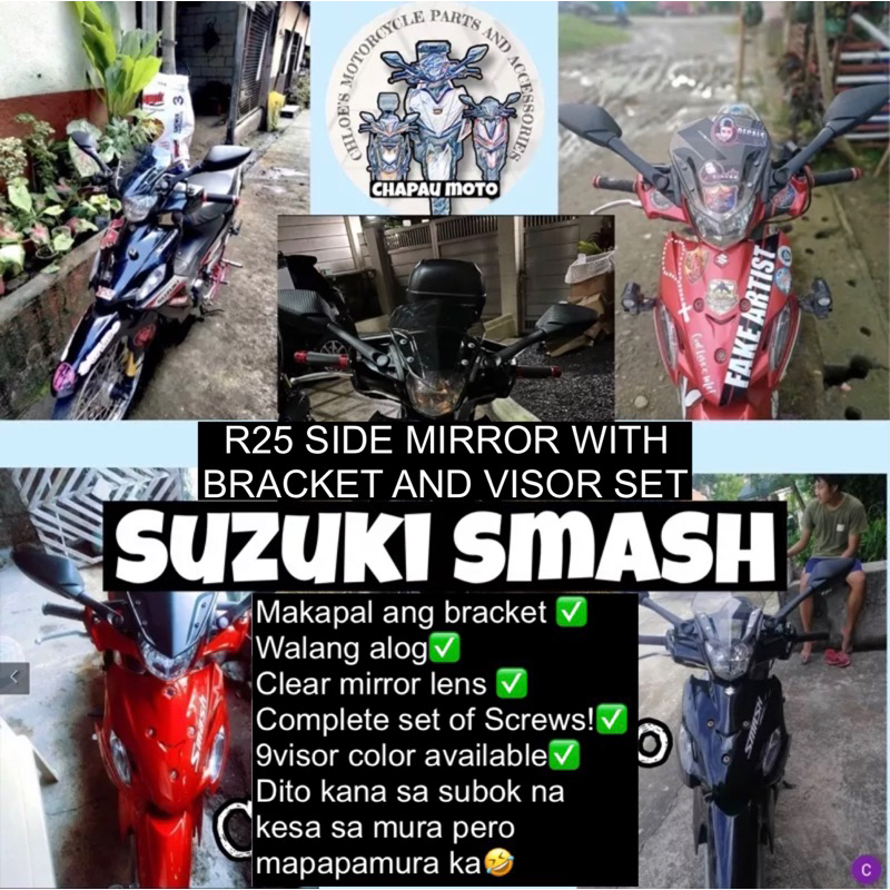 Suzuki Smash R25 Side mirror bracket and visor set | Shopee Philippines