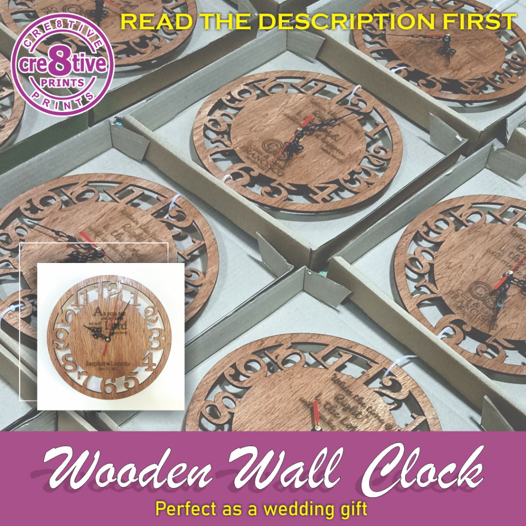 Wooden Clock with Laser Engraved | with box | Wedding Souvenir ...