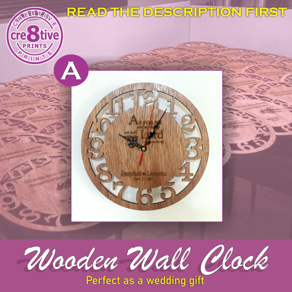 Wooden Clock with Laser Engraved | with box | Wedding Souvenir ...