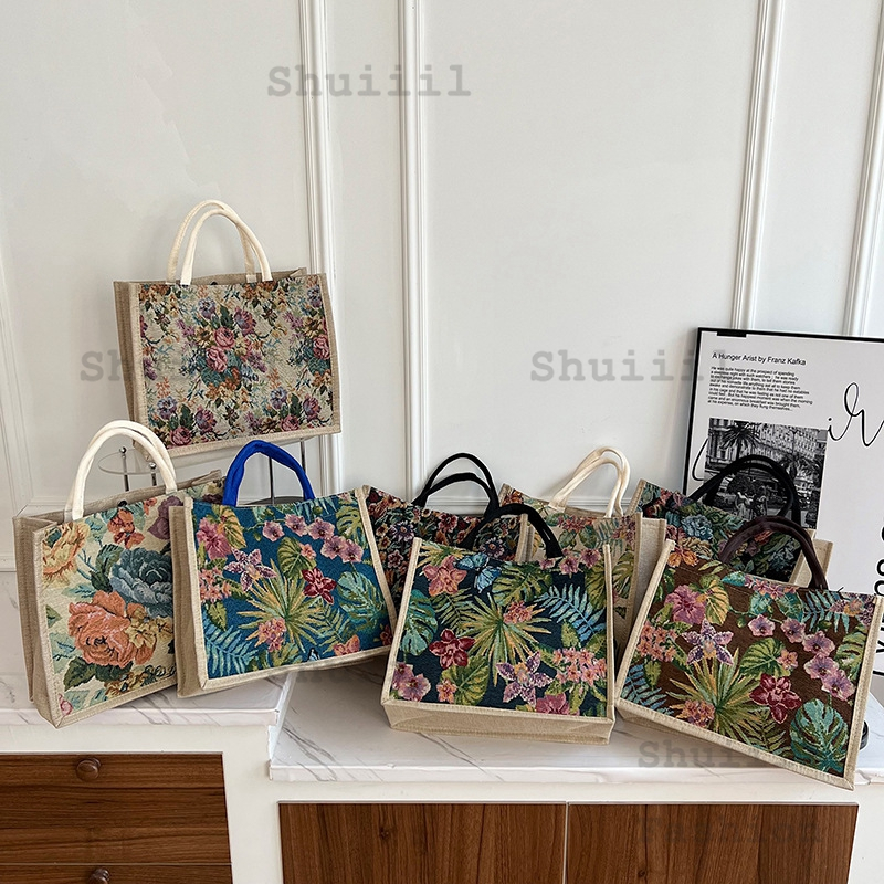 Linen Jute bag Tote Bag Hand Bag Printed Abaca Burlap Sling Shoulder ...