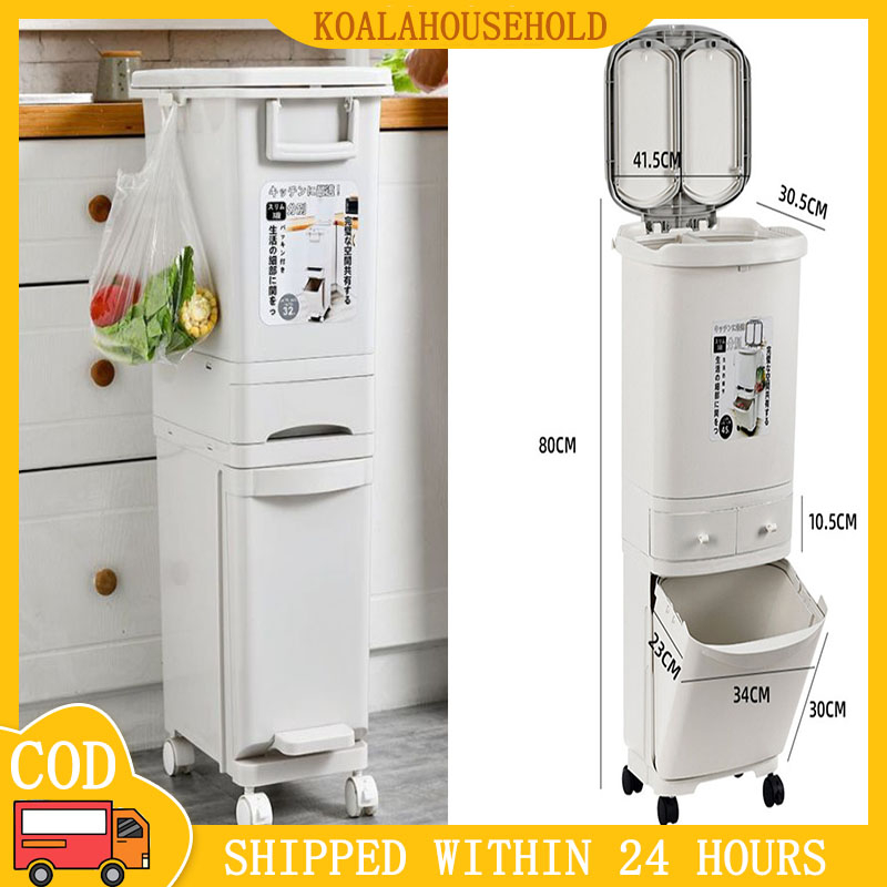 Kitchen Separation Garbage Bin Movable with Universal Wheel Dry And Wet ...