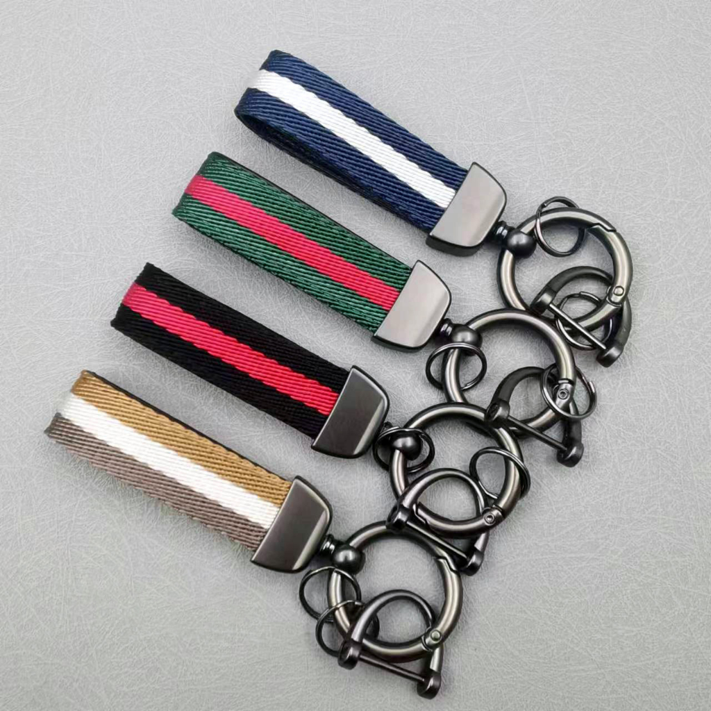 Tri Color Nylon Ribbon Keychain Leather Keychain Pendant For Car Color ...