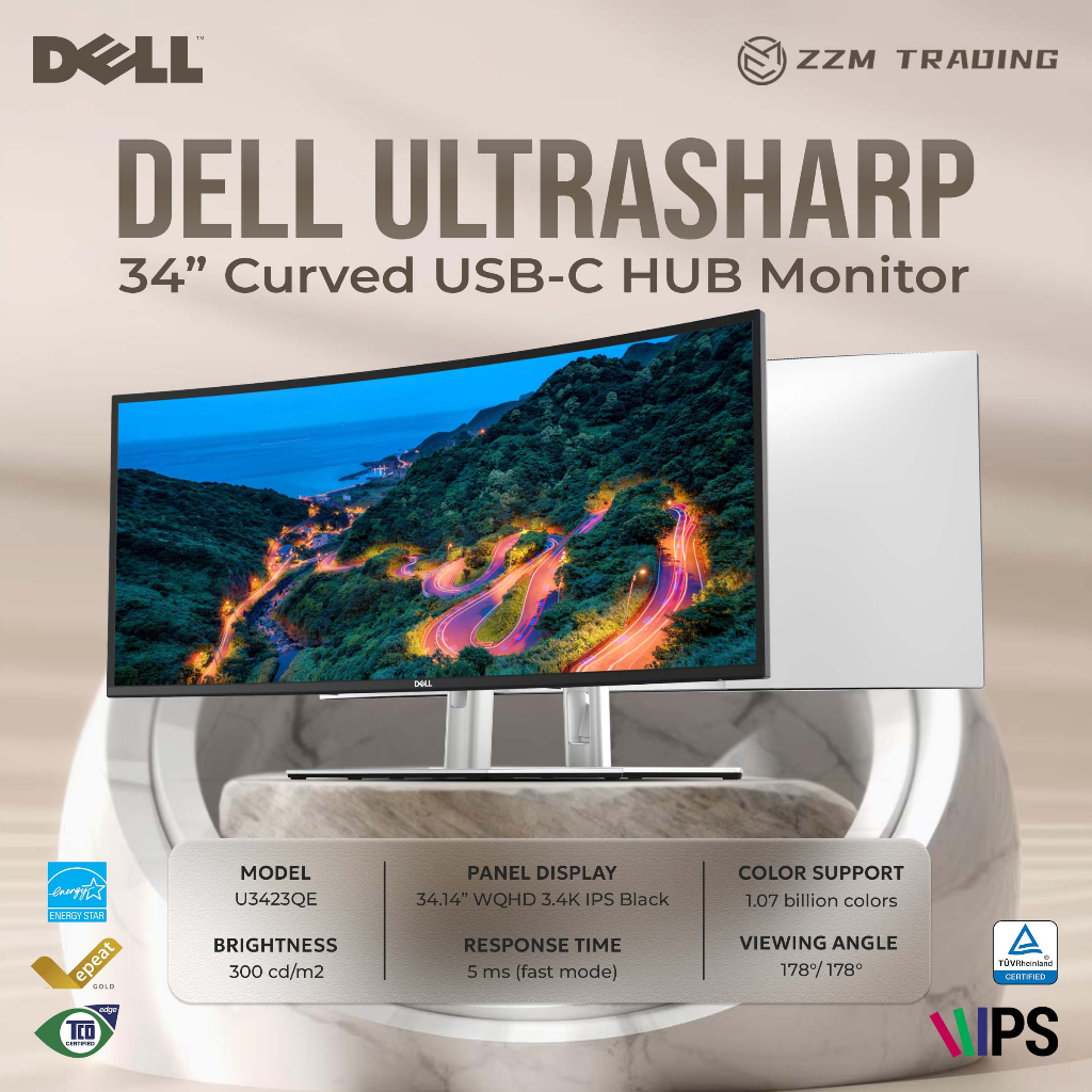 Dell UltraSharp U3423WE 34 inch Curved USB-C HUB Monitor 21:9 WQHD 3.4K ...