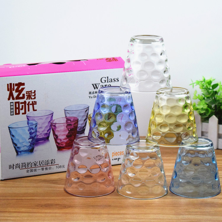 6 PCS Color Glass Cup Set Family Drinking Cups Market Selling Juice ...