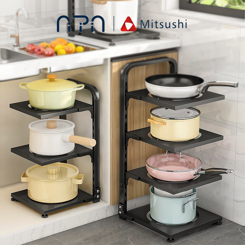 Nipiin Kitchen rack Kitchen Pan Organizer 2-5 layer Pot Rack Adjustable Countertop stainless ...