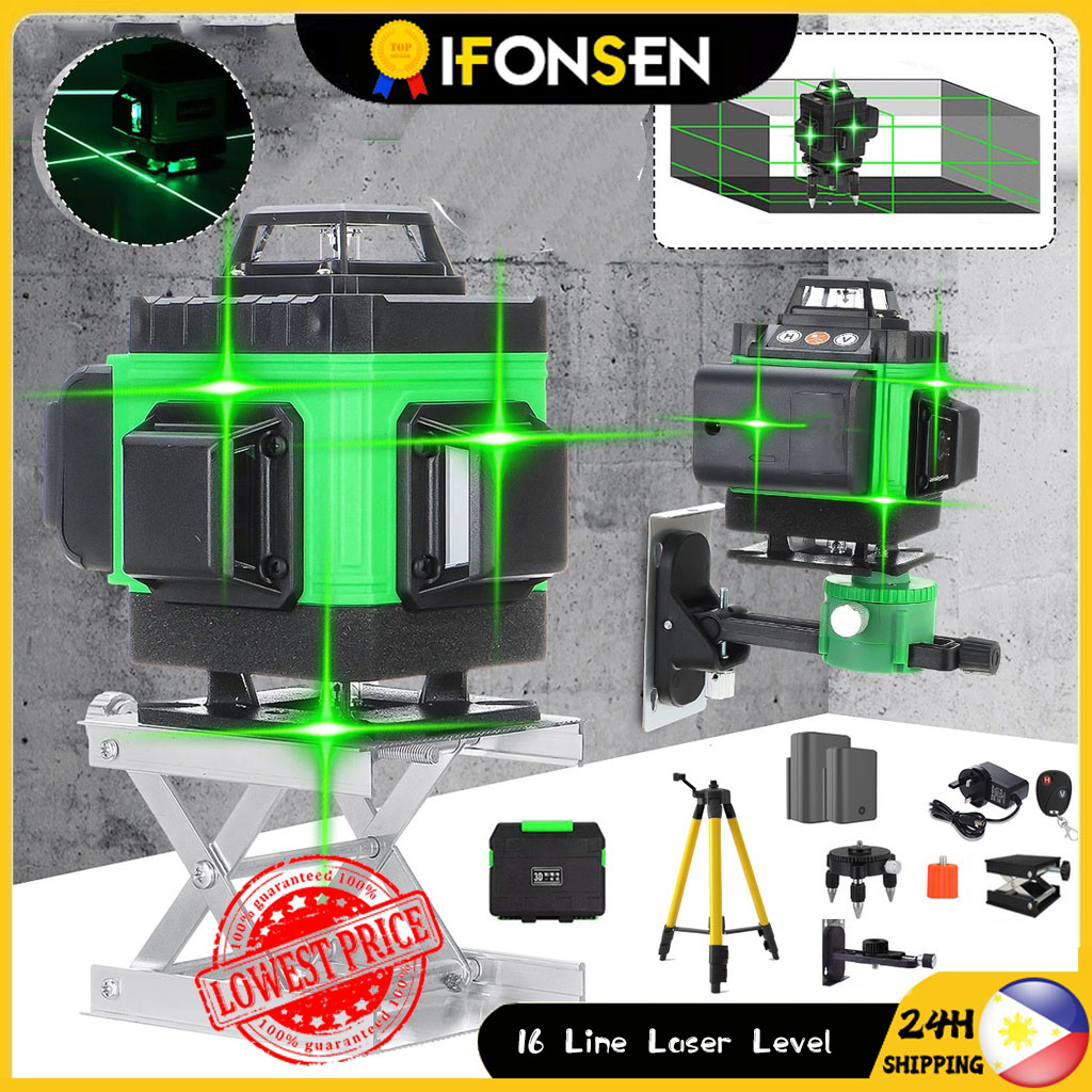 4D 12/16 Line Laser Level Battery Tripod Self-Leveling Green Making ...