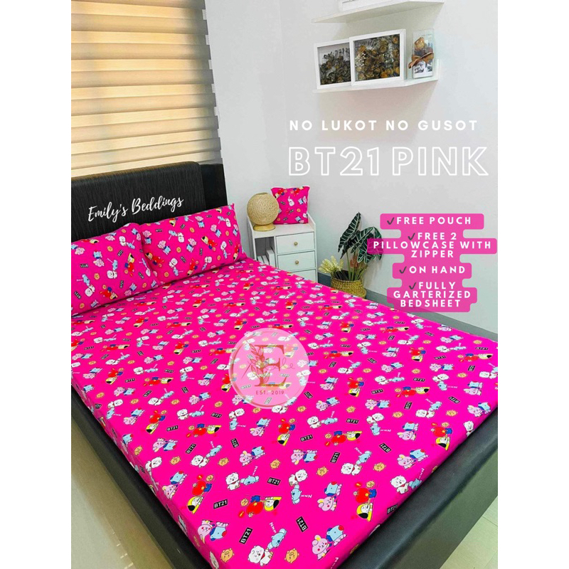 NO LUKOT NO GUSOT 3IN1 SET FULLY GARTERIZED BEDSHEET WITH 2 PUNDA BT21 ...