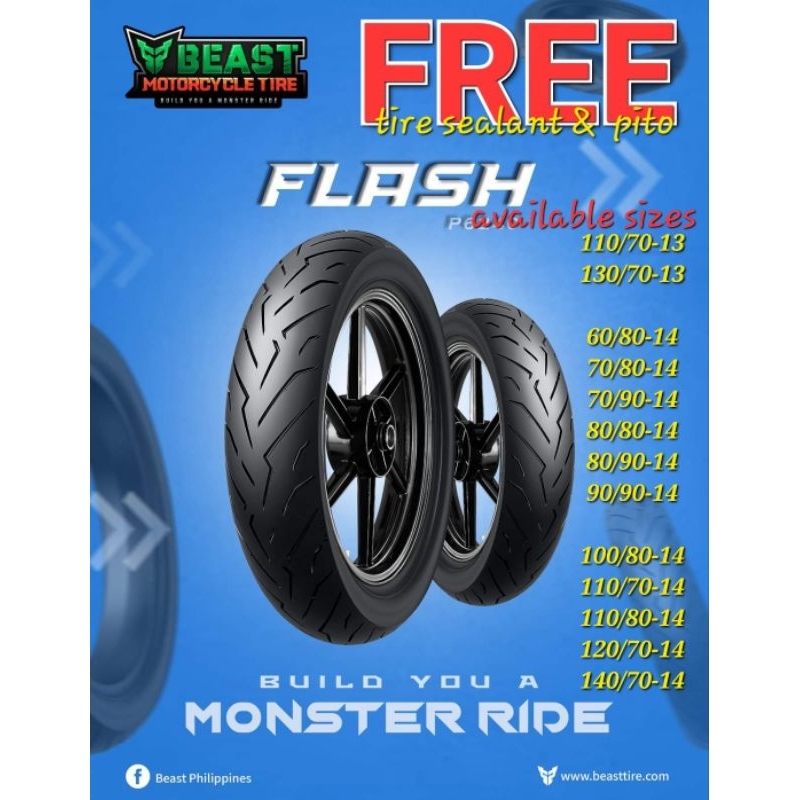 Beast Flash Tubeless Tire 70/80-14, 70/90-14, 80/80-14, 80/90-14, 90/80 ...
