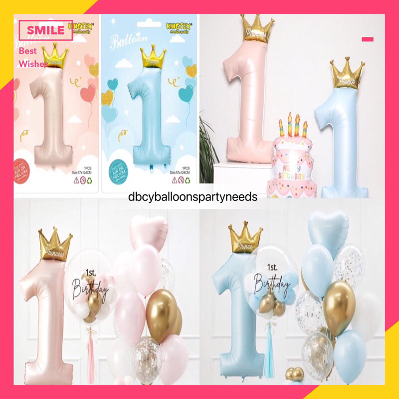 crown number foil balloon 40inch/3ft prince & princess number balloon ...