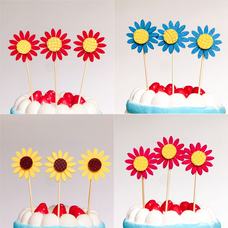 3pcs Sunflower Cake Topper Cupcake Topper Birthday Party Decoration ...