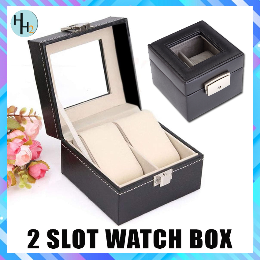 2 Slots Watch Box 2 Grid Leather Display Jewelry Watchbox with Single ...