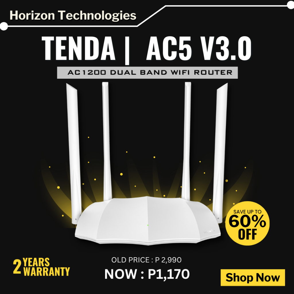 TENDA | AC5 v3.0 AC1200 Dual Band WiFi Router | Shopee Philippines