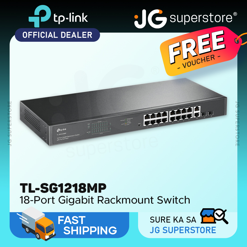 TP-Link TL-SL1218MP 16-Port 10/100 Mbps + 2-Port Gigabit Rackmount Switch with 16-Port PoE+ ...