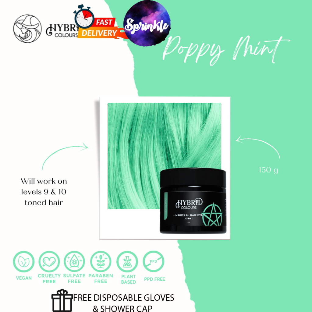 HYBRID COLOURS POPPY MINT (MINT GREEN) ORGANIC HAIR DYE 150G | Shopee ...