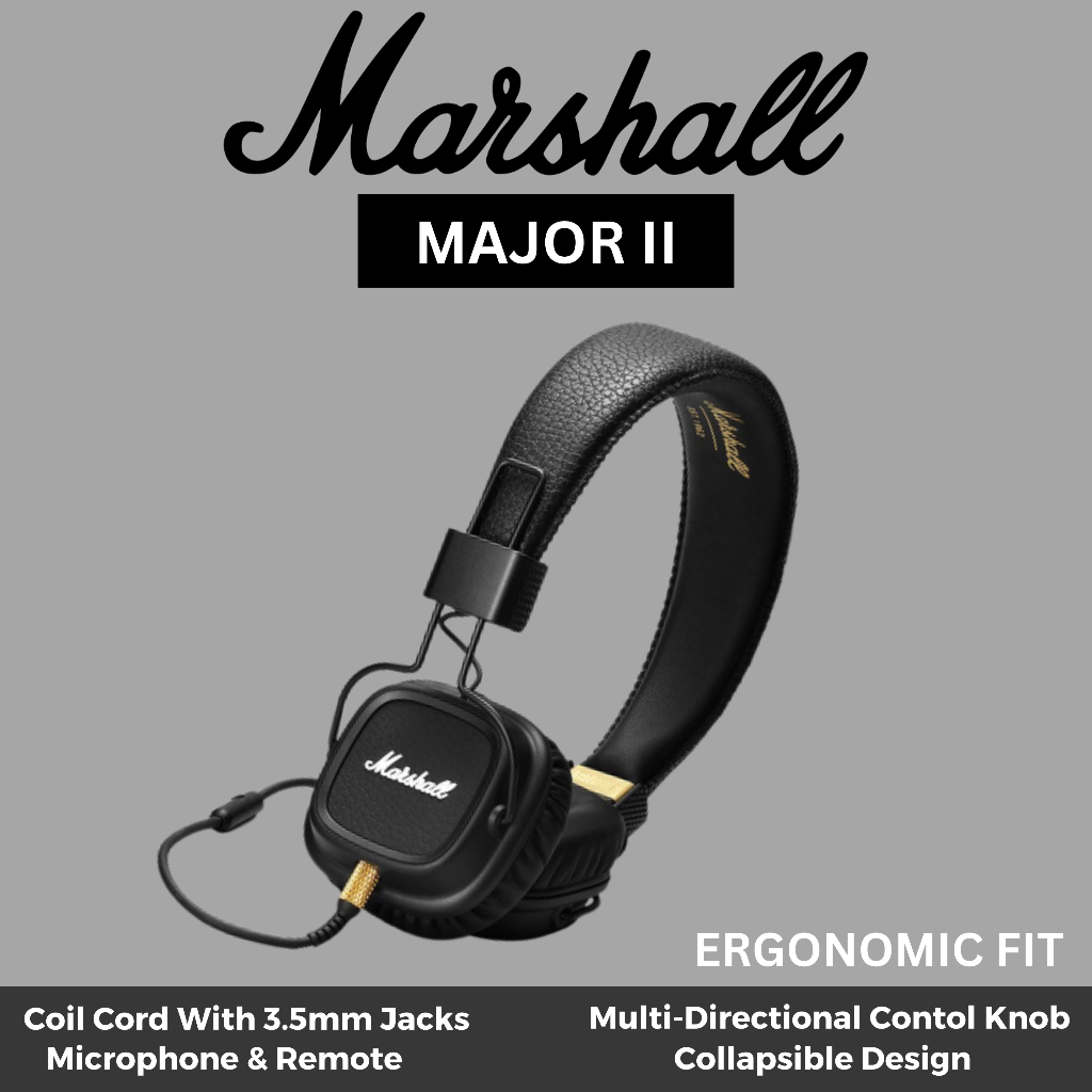 Marshall major II 2 Over-Ear Wired Headset with Remote mic hifi ...