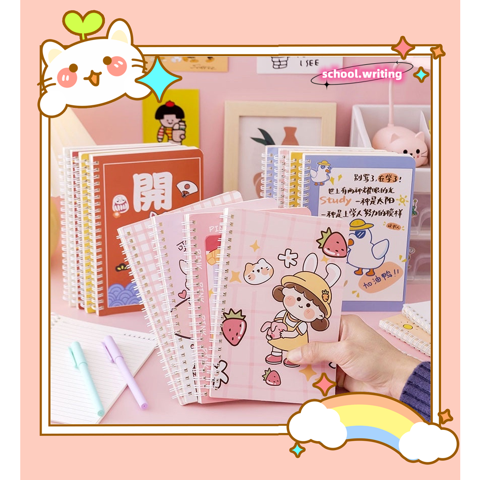 A5 Cute Spiral Notebook 60 Sheets Cartoon Ins Coil Notepad School Office Supplies Stationery