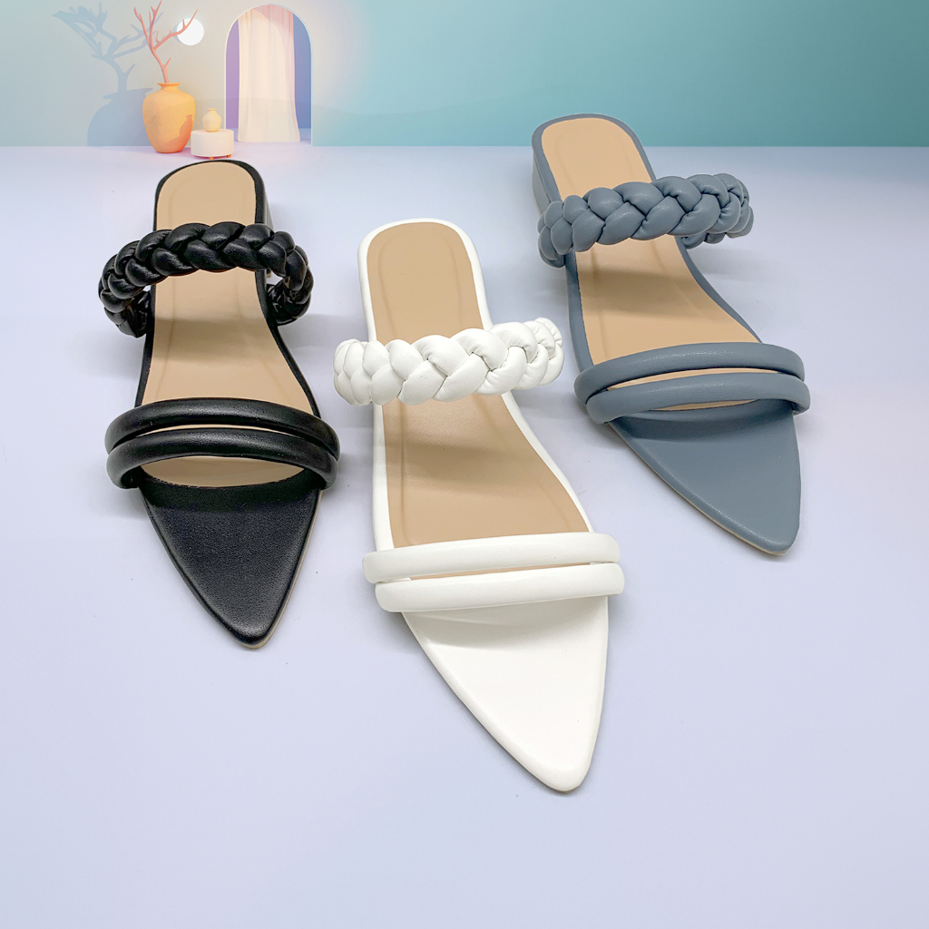 R&A882 1-Inch Pointed Toe w/ Double Toe Straps & Big Braided Vamp Strap ...