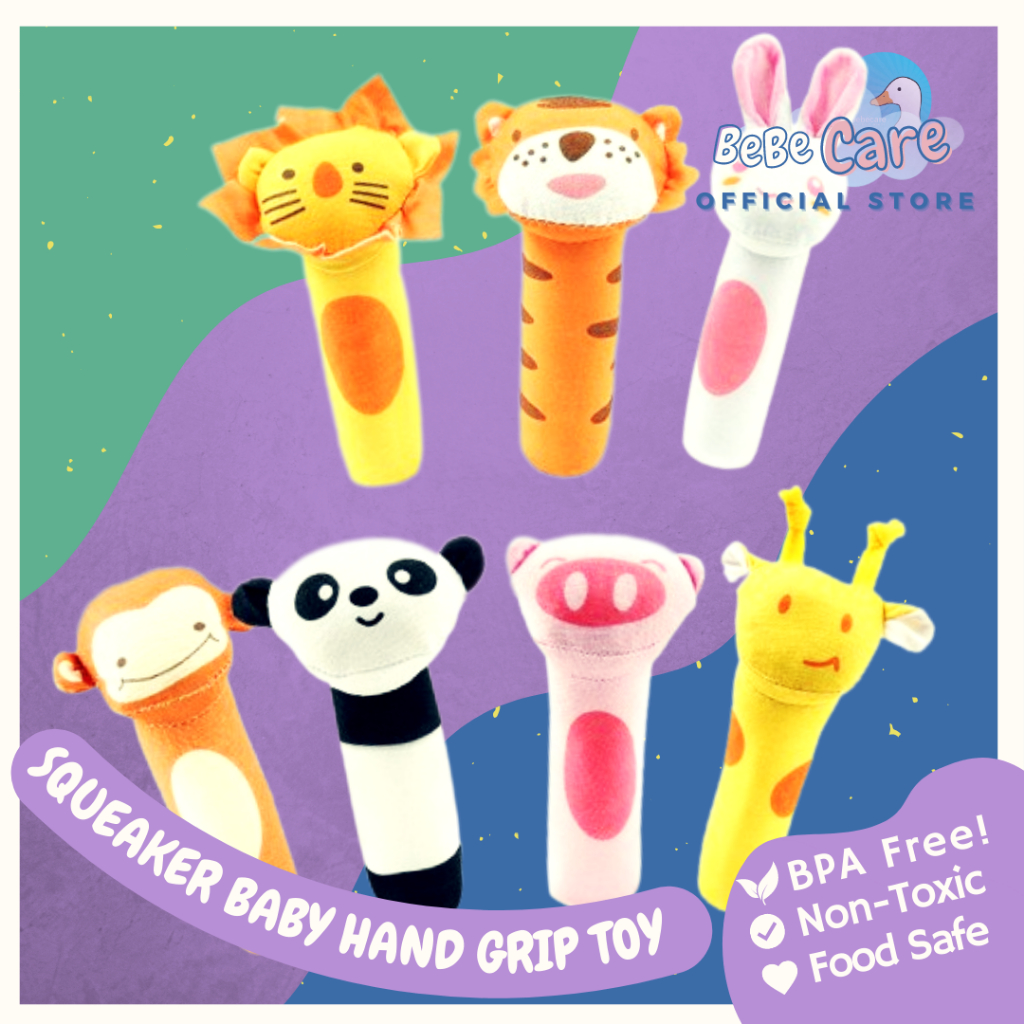 Bebecare Cute Cartoon Animal Baby Hand Grip Squeaker Educational Toy ...