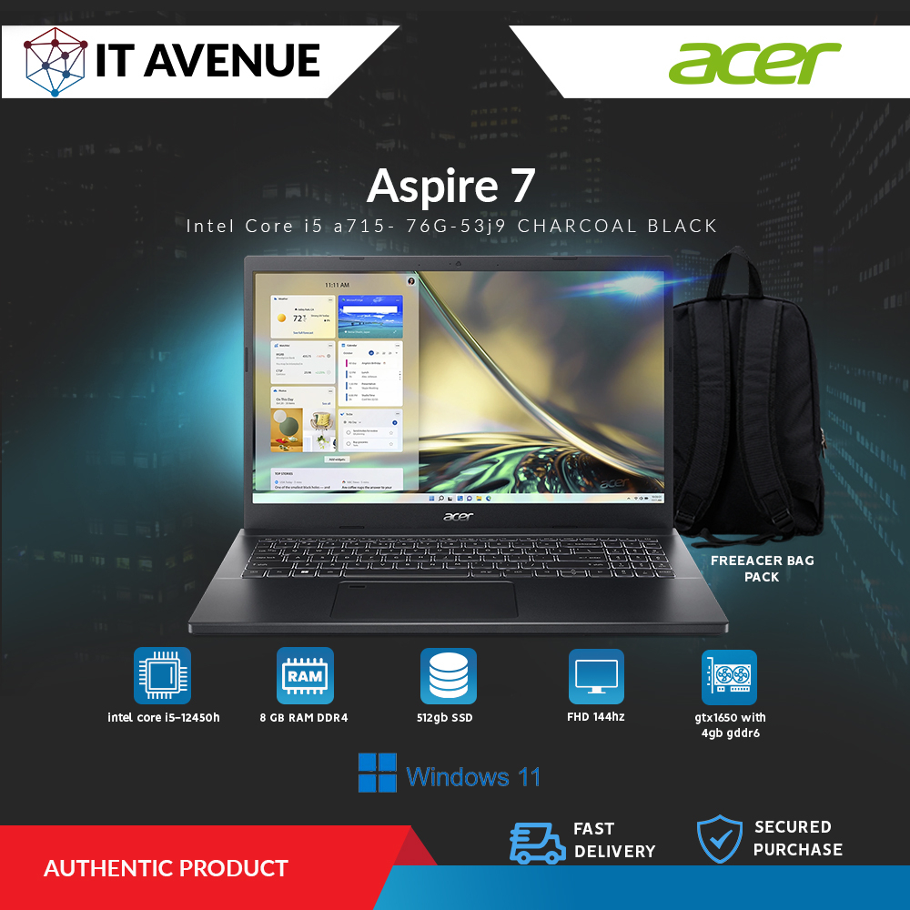Acer Aspire 7 A715-76G-53J9/Intel core i5-12450h/512gb SSD/8GB RAM/FHD ...