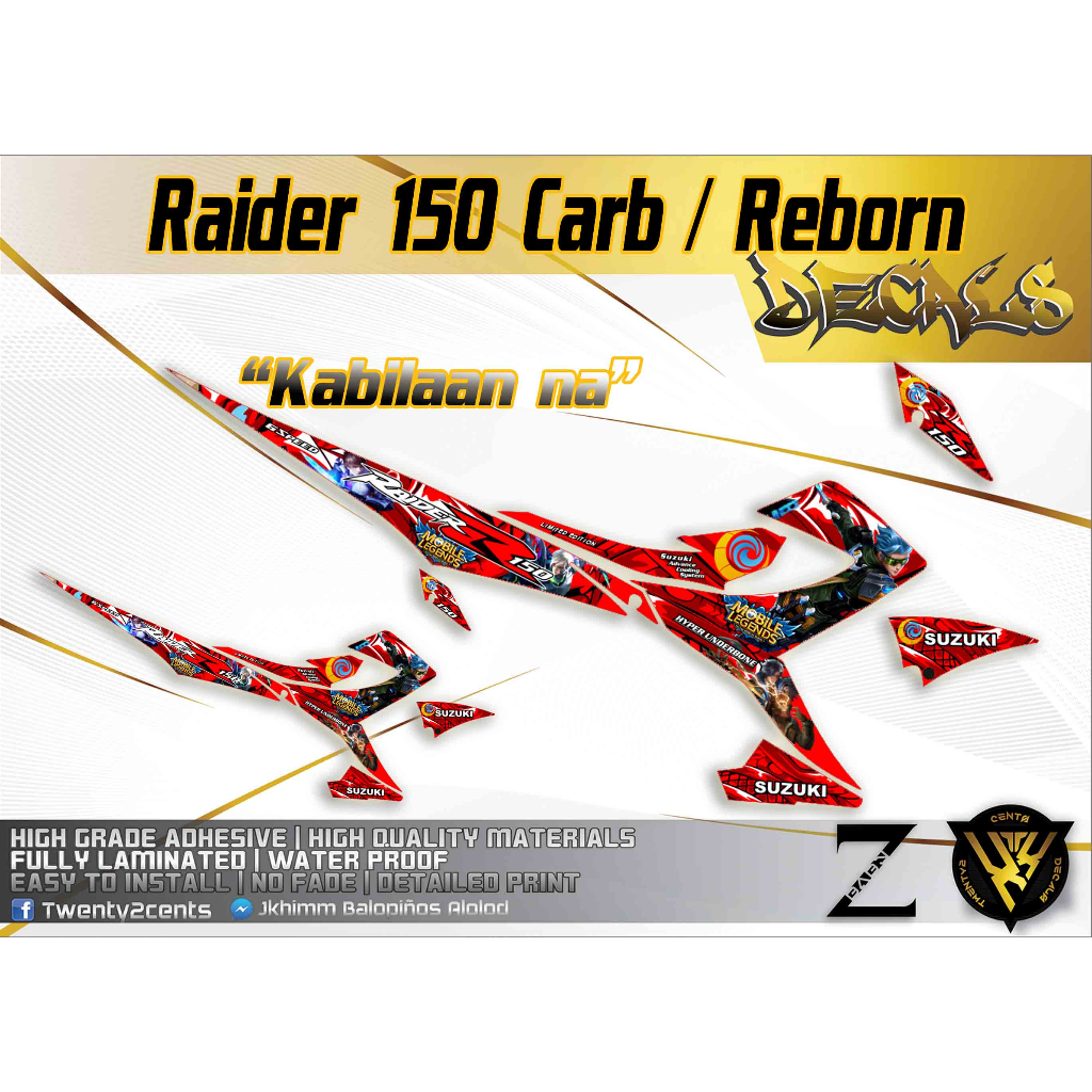Suzuki raider 150 carb / reborn Decals High-Quality Stickers (gusion ...