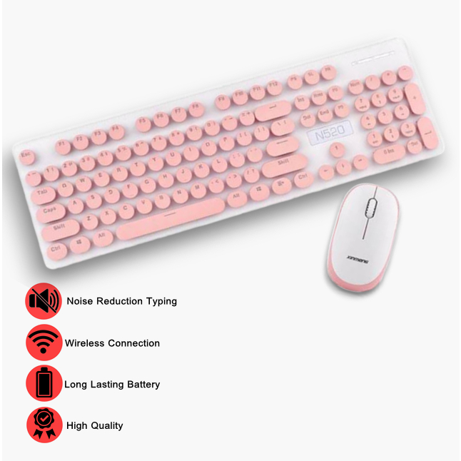 Xinmeng N520 Retro Style Wireless Keyboard and Mouse Set with Round Key ...