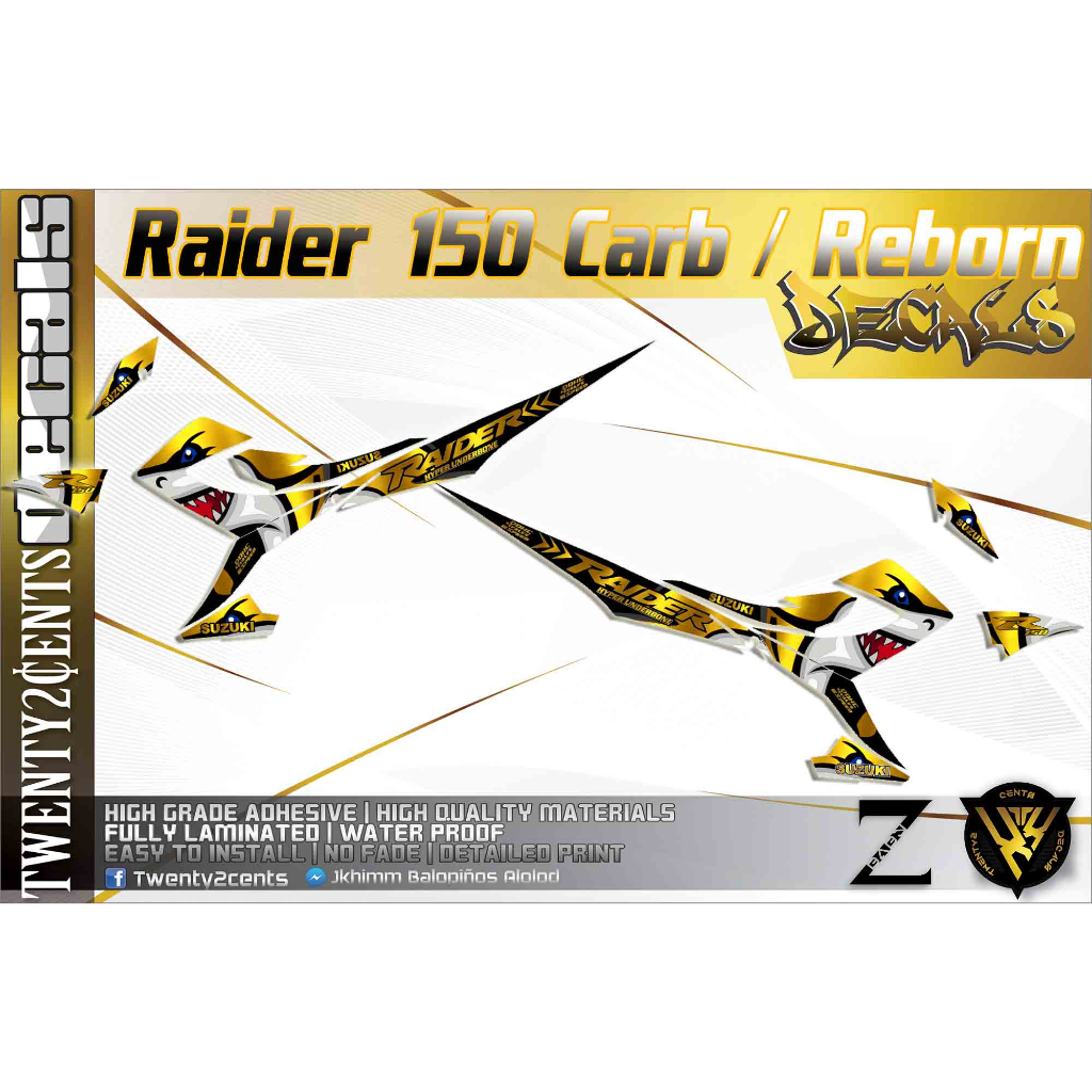 Suzuki raider 150 carb / reborn Decals High-Quality Stickers (gold ...