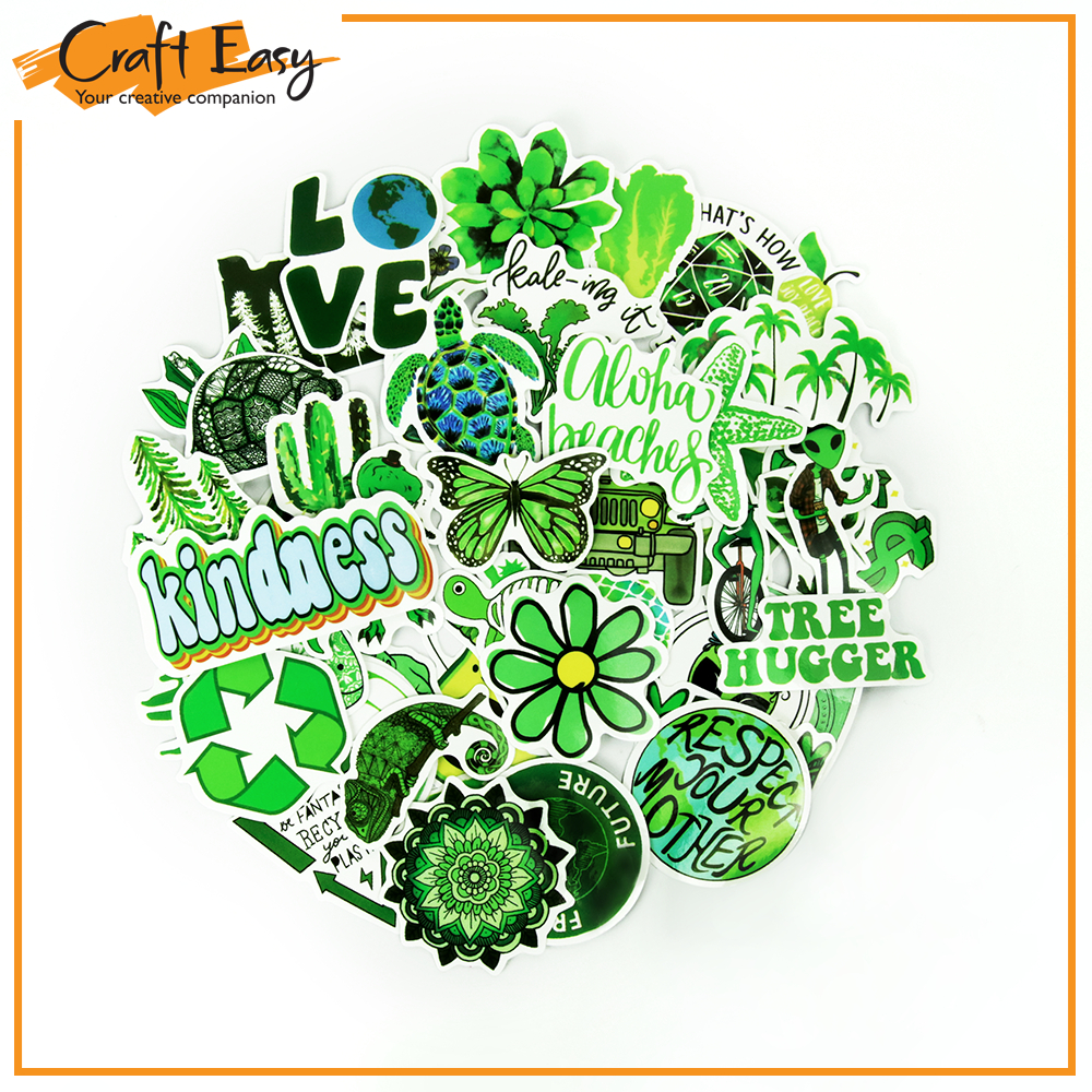 Craft Easy Stickers - All Green Theme (Assorted - 50 pcs) | Shopee ...