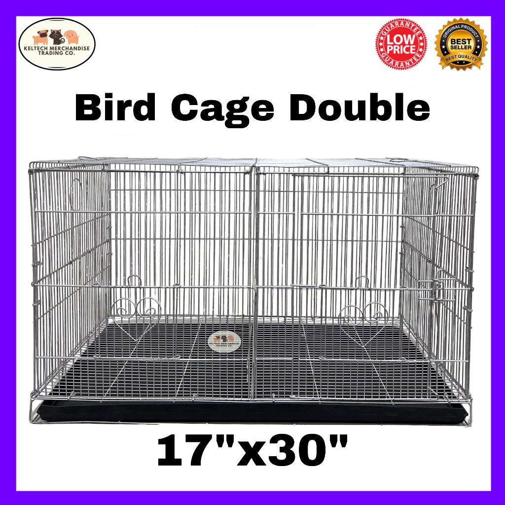Heavy Duty Collapsible Foldable Bird Cage Crate Double Door with ...