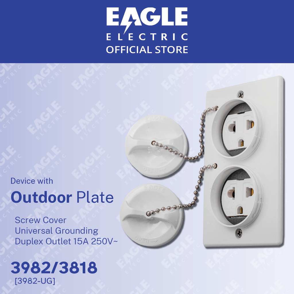EAGLE 3982/3818 Screw Cover Outdoor Universal Grounding Duplex Outlet ...