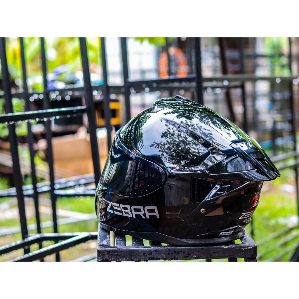 ZEBRA HELMET 391 GLOSS BLACK WITH FREE CLEAR LENS AND SPOILER | Shopee ...