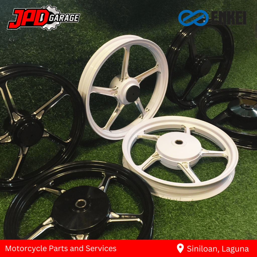 Enkei Mags 14's (Front 1.60-14) (Rear 1.85-14) 5/3 Spokes, White/Black ...