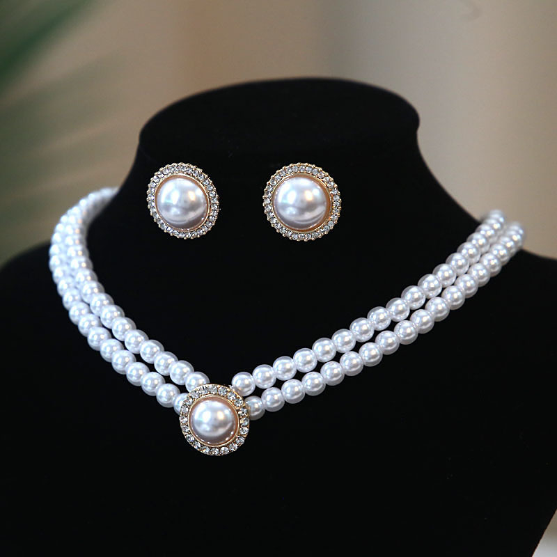 Faux Pearls Necklace Earrings Set Wedding Graduation Pearls Accessories ...