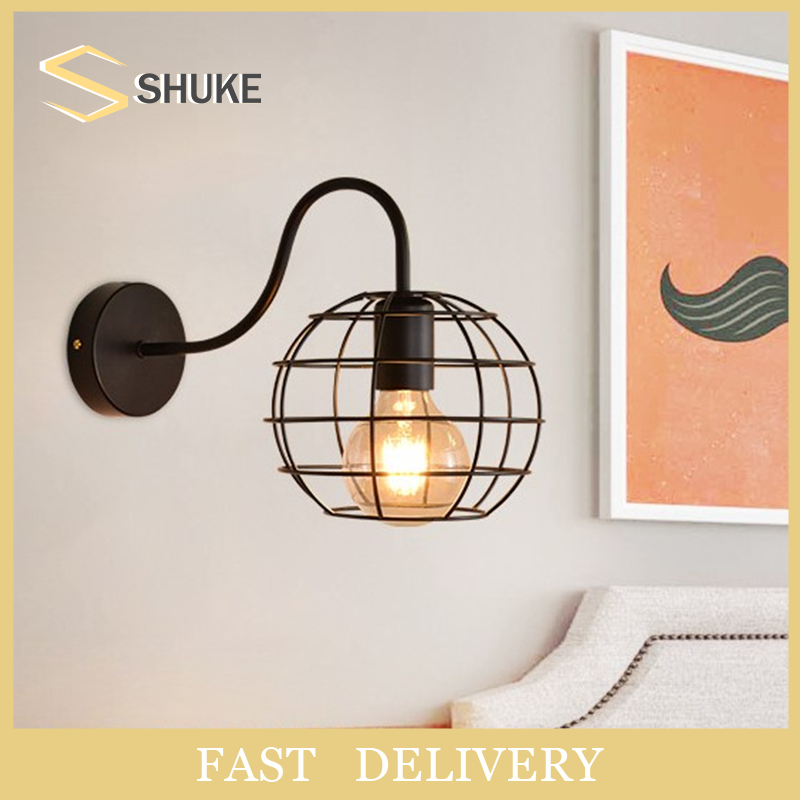 Industrial Wall Lamp E27 Wall Light Black Wall Lamp for Headboard ...